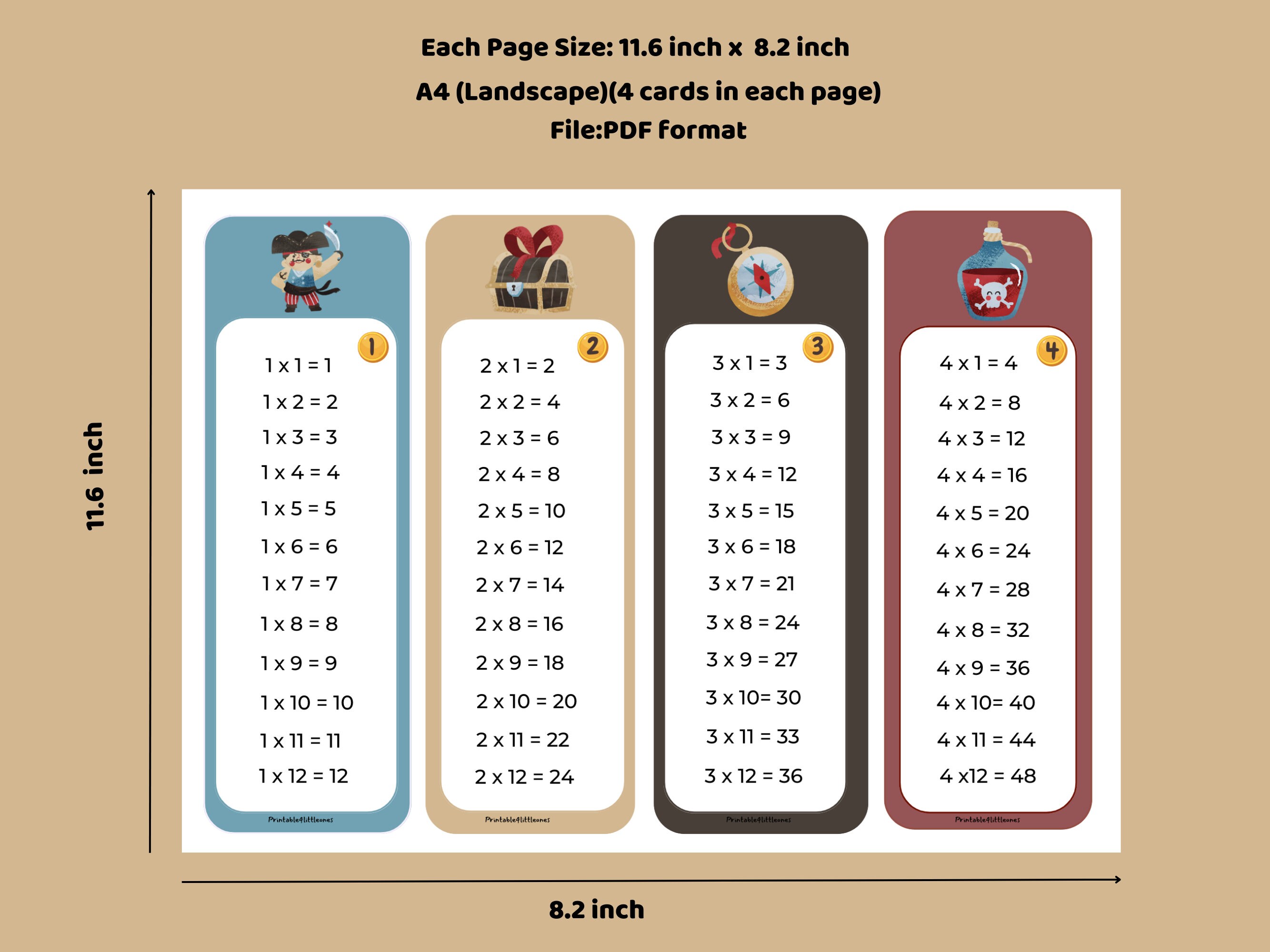 Printable Pirates Multiplication Flashcards 1-12, Multiplication ...