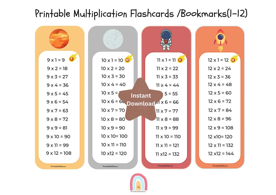 Printable Solar System Multiplication Flashcards 1-12, Multiplication Bookmarks ,times Table ...