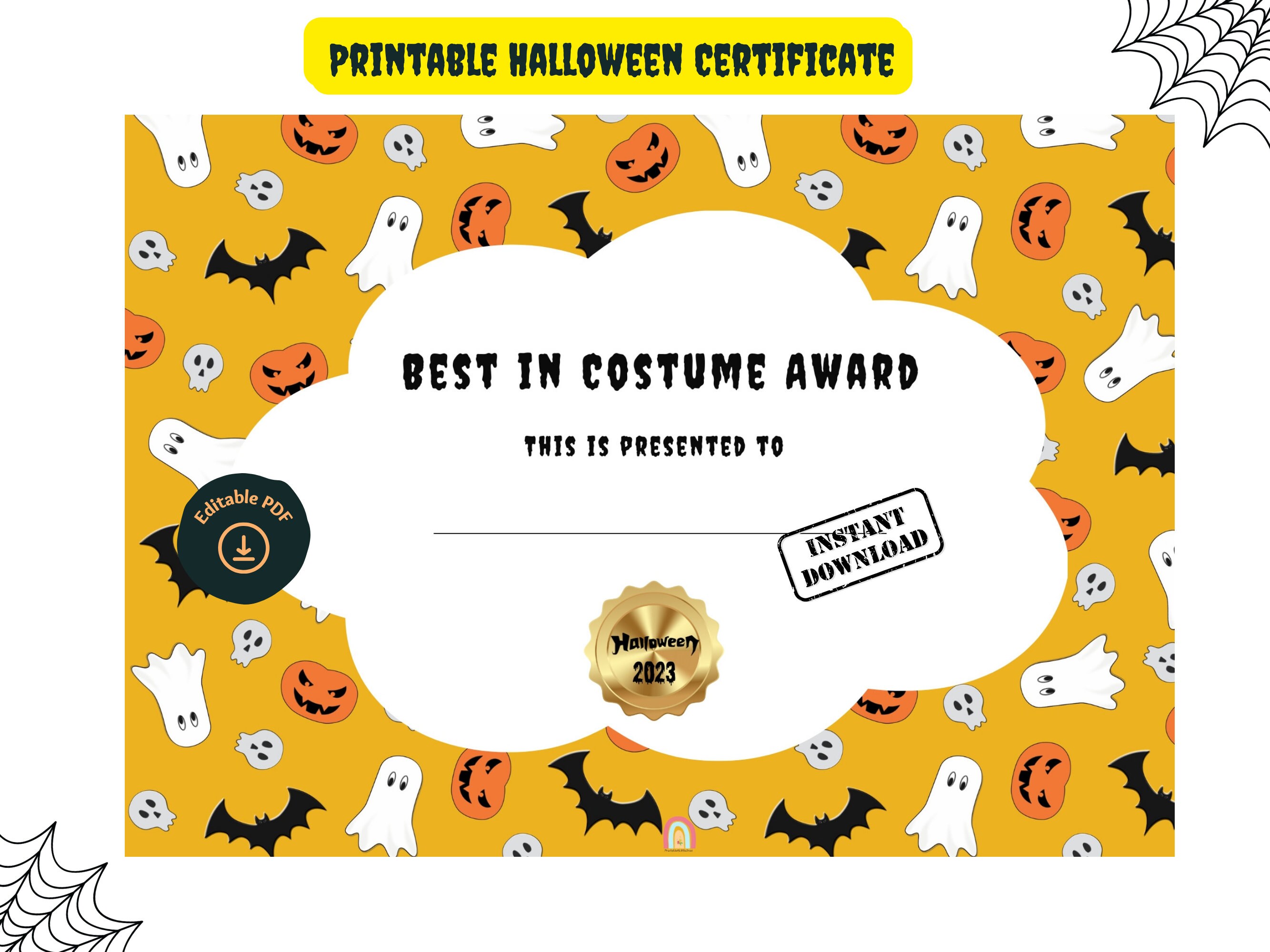 Halloween Certificate Template, Editable Halloween Best Costume ...