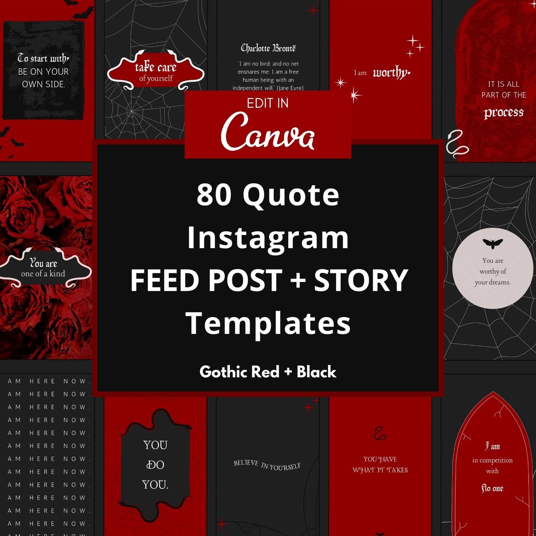 Goth Instagram Quotes Black and Red Gothic Canva Template Halloween ...