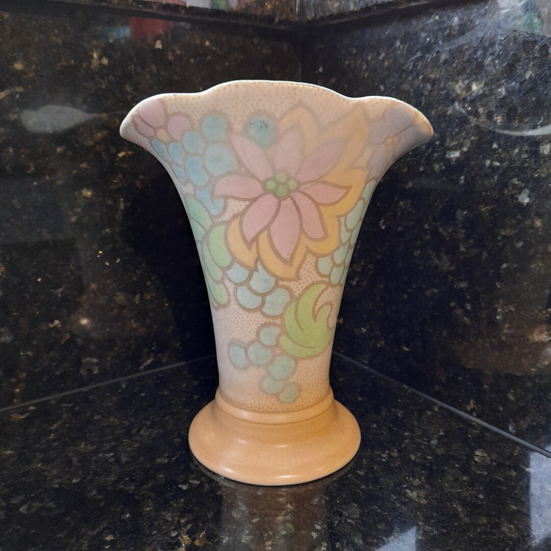 Vase - Art Deco Tuscan Decoro Fan Design Decorative Vase - Etsy