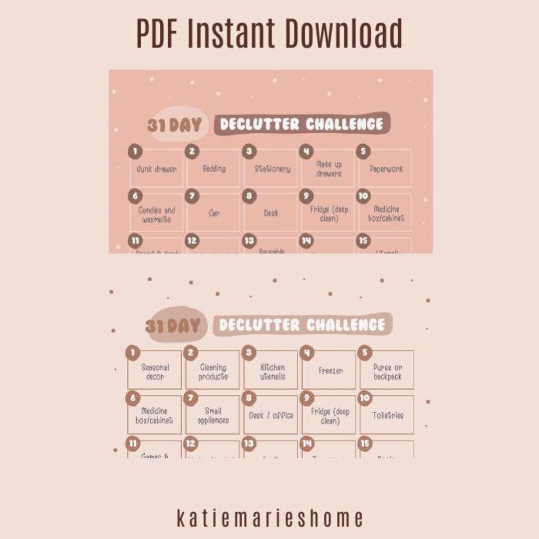 31-day Decluttering Challenge Checklist | Printable Home Organisation Planner | Digital Download ...