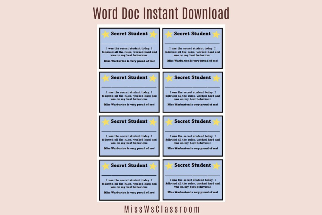 Secret Student Editable Cards Digital Download | Teacher Classroom ...