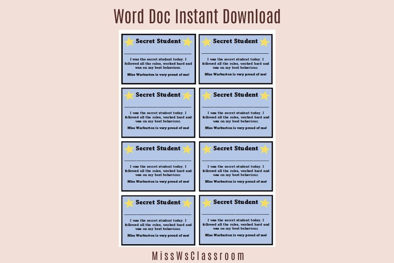 Secret Student Editable Cards Digital Download | Teacher Classroom ...