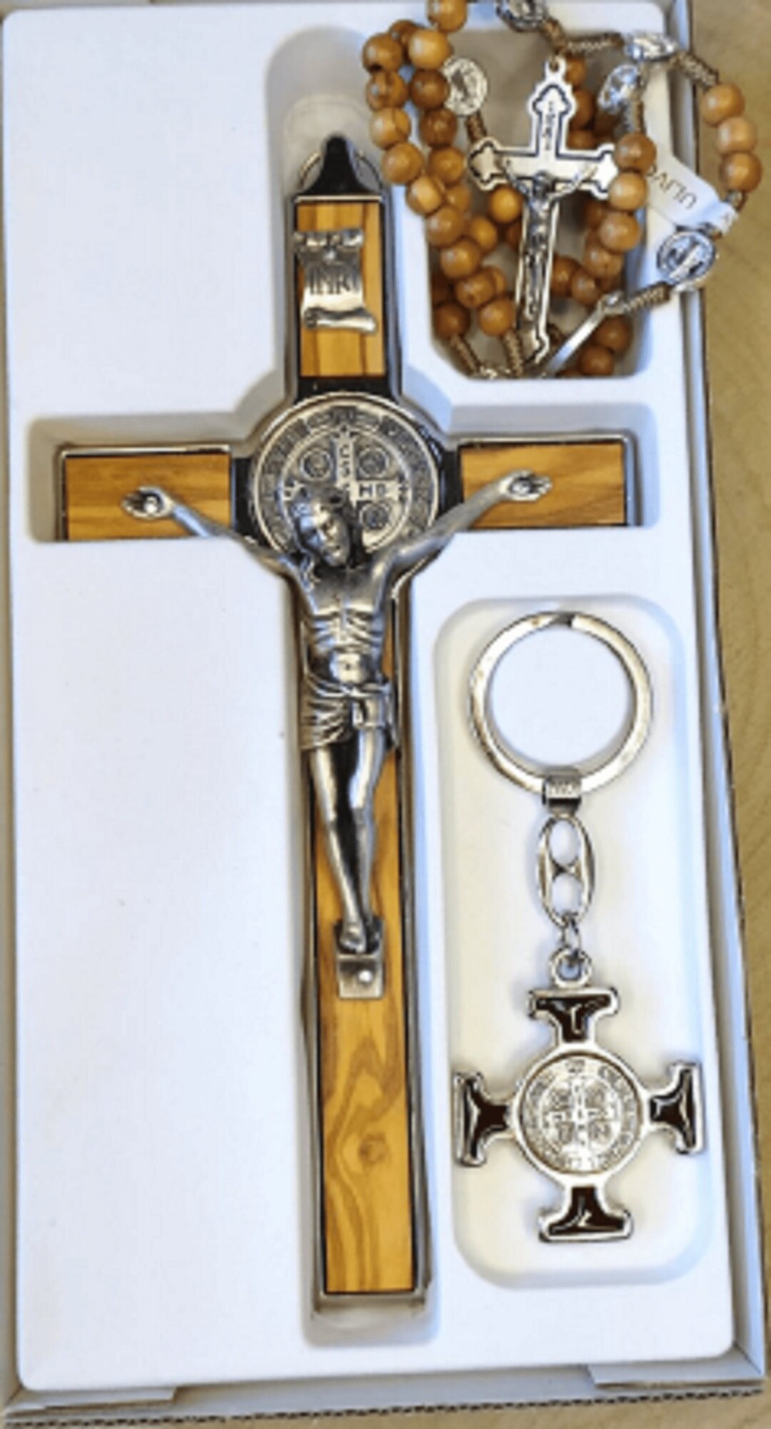 Cross, Rosary in Olive Wood, Benedict Cross, Olive Wood Rosary, Key ...