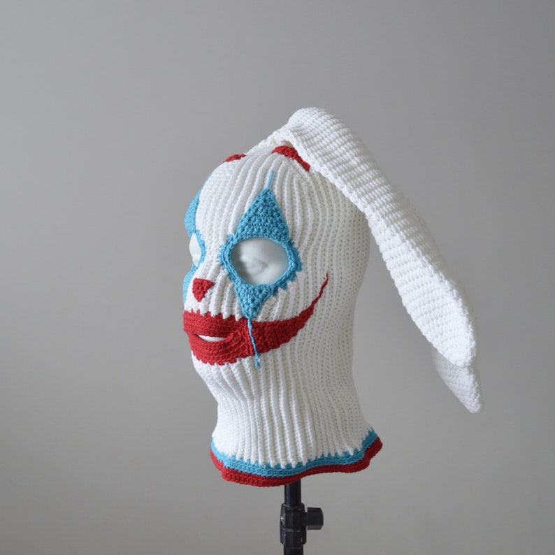 Custom Joker Bunny Ears Ski Mask Crochet Creepy Clown Rabbit - Etsy