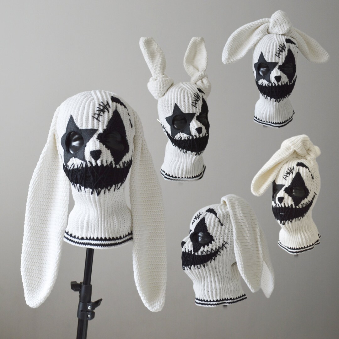 Custom Crochet Creepy Clown Bunny Ears Balaclava: Handmade Knit Mask ...