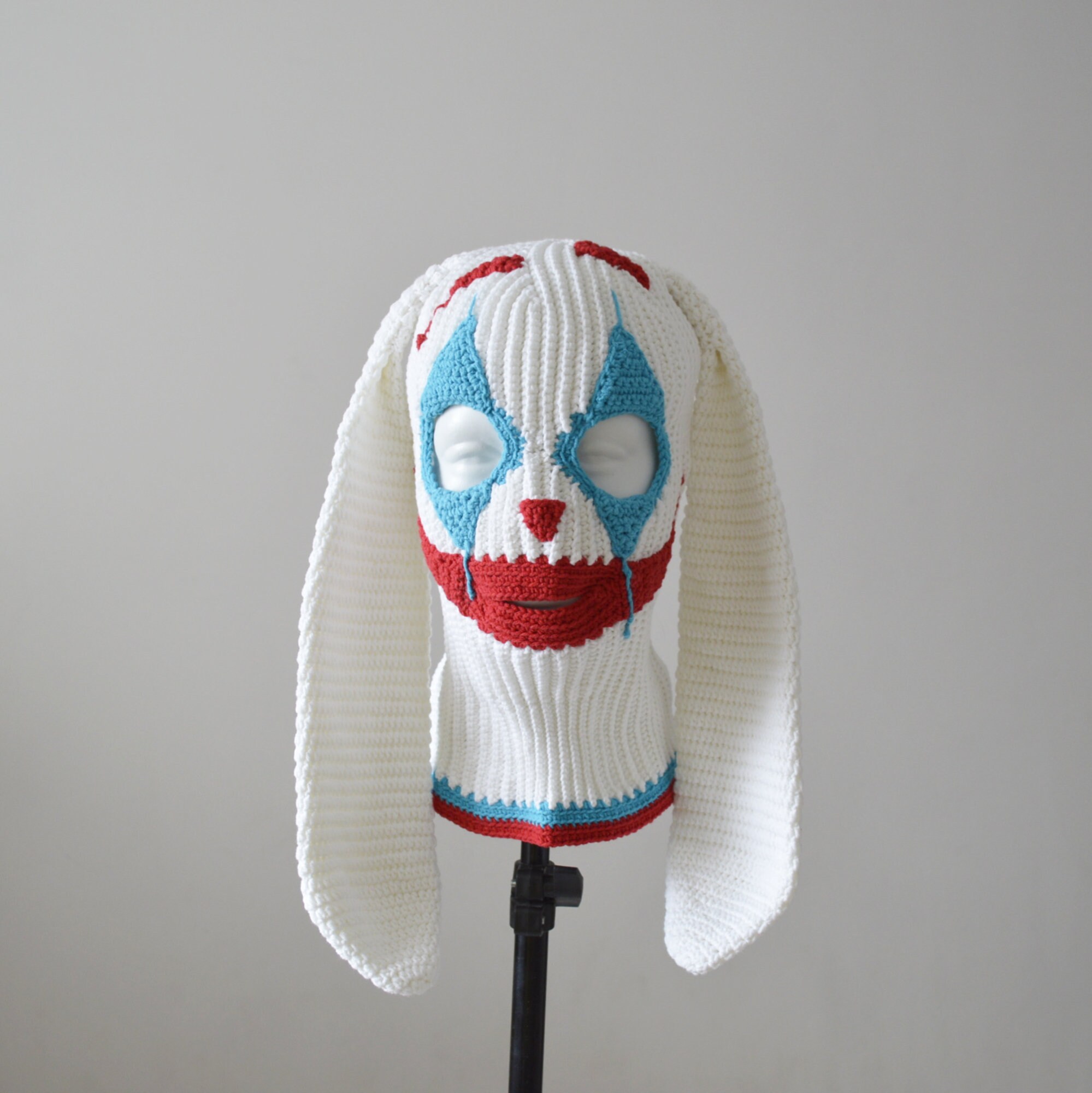 Custom Joker Bunny Ears Ski Mask Crochet Creepy Clown Rabbit - Etsy