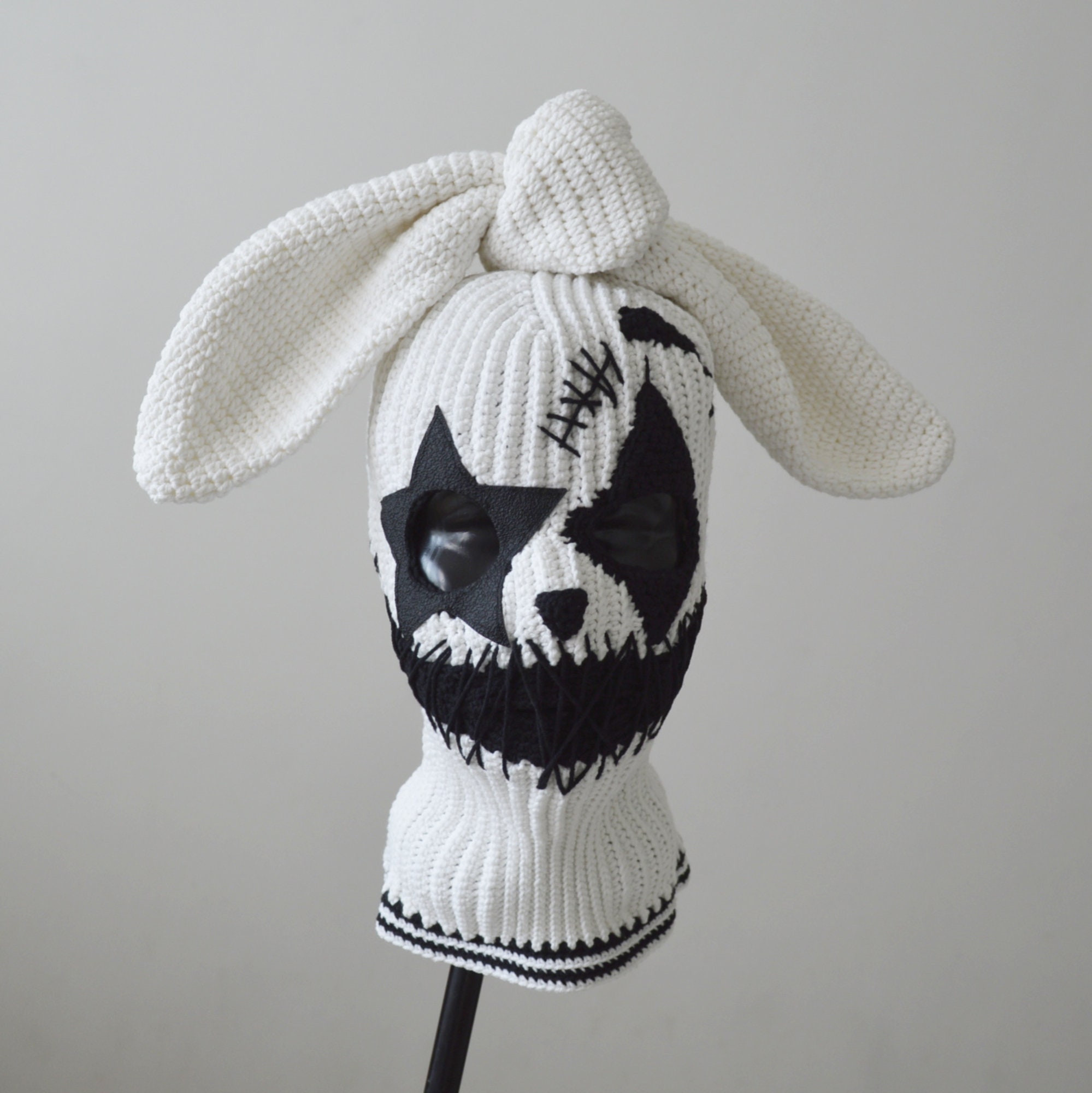 Custom Crochet Creepy Clown Bunny Ears Balaclava: Handmade Knit Mask ...