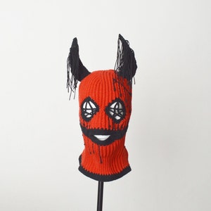 Crochet Devil Balaclava With Horns Handmade Horror Ski Masks 3 Hole - Etsy