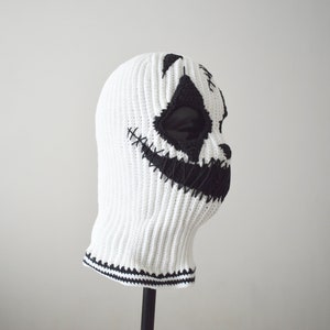Custom Creepy Black White Face Mask 3 Holes Crochet Ghost Clown ...