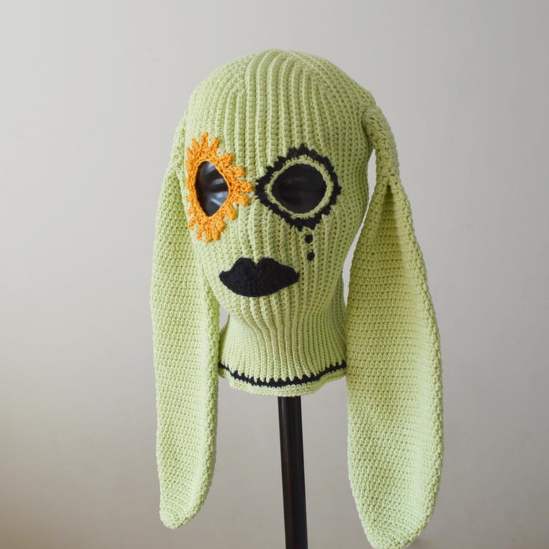 Custom Bunny Crochet Ski Mask Women Men Two Eye Holes Knit Green ...