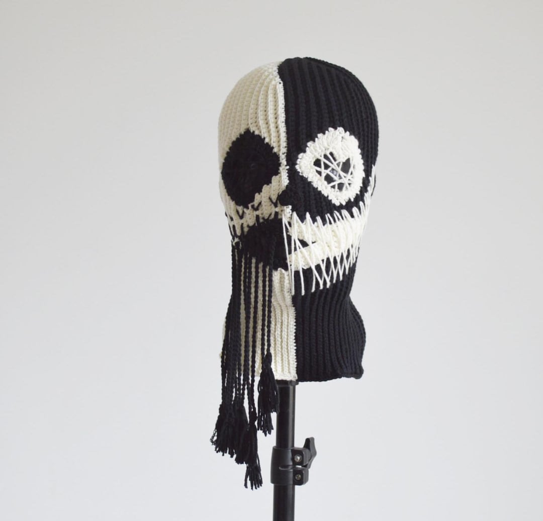 Custom Crochet Heart Mask Skull Knit Balaclava Clown Fringe Outfit ...