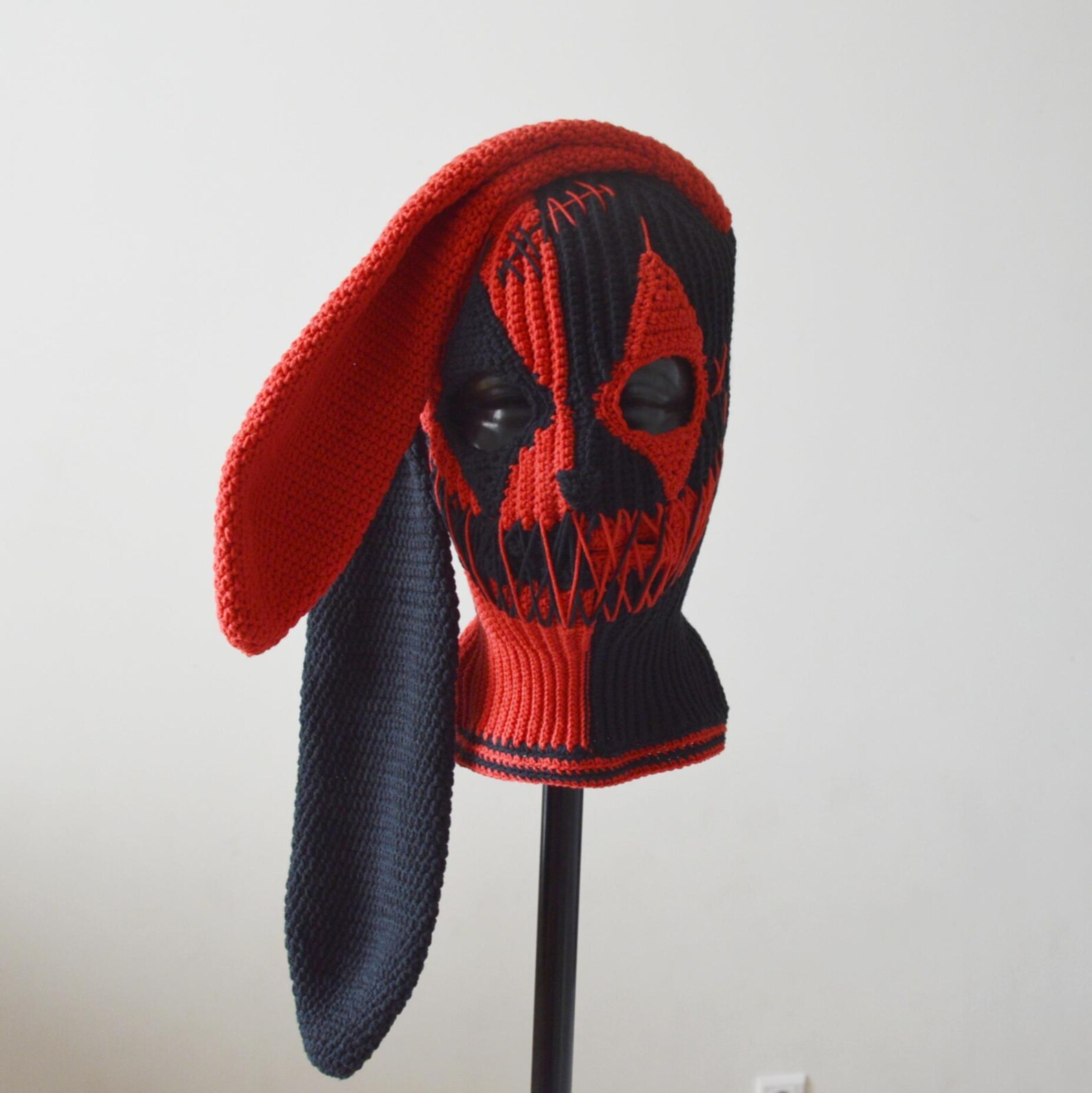 Custom Joker Bunny Ears Ski Mask Black and Red Color Crochet Creepy ...