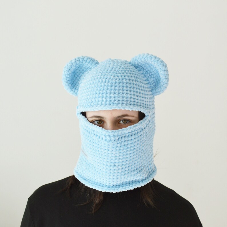 Knit Light Blue Bear Balaclava Ski Mask Outfit Street Style Men Women ...