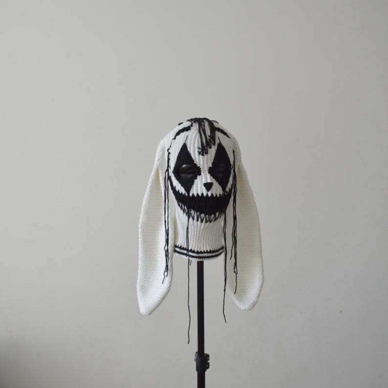 Custom Joker Bunny Ears Creepy Mask 3 Holes Crochet Scary Clown Ski ...