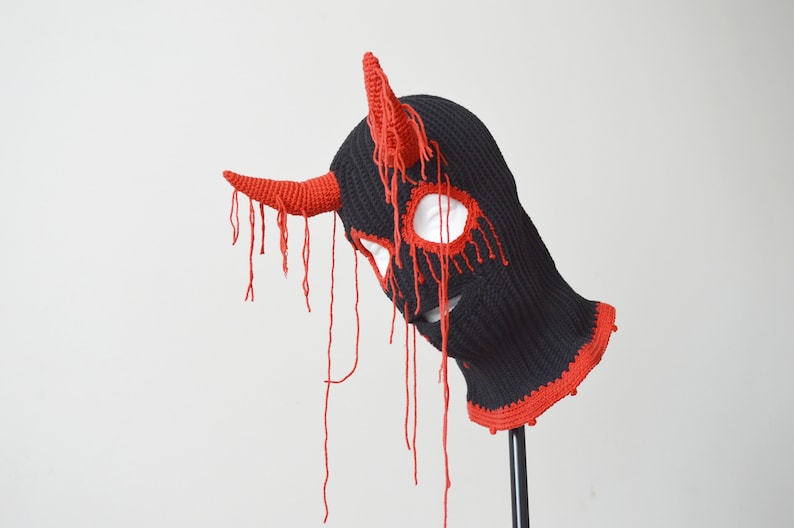 Crochet Devil Balaclava With Horns Handmade Horror Demon Ski Masks 3 ...