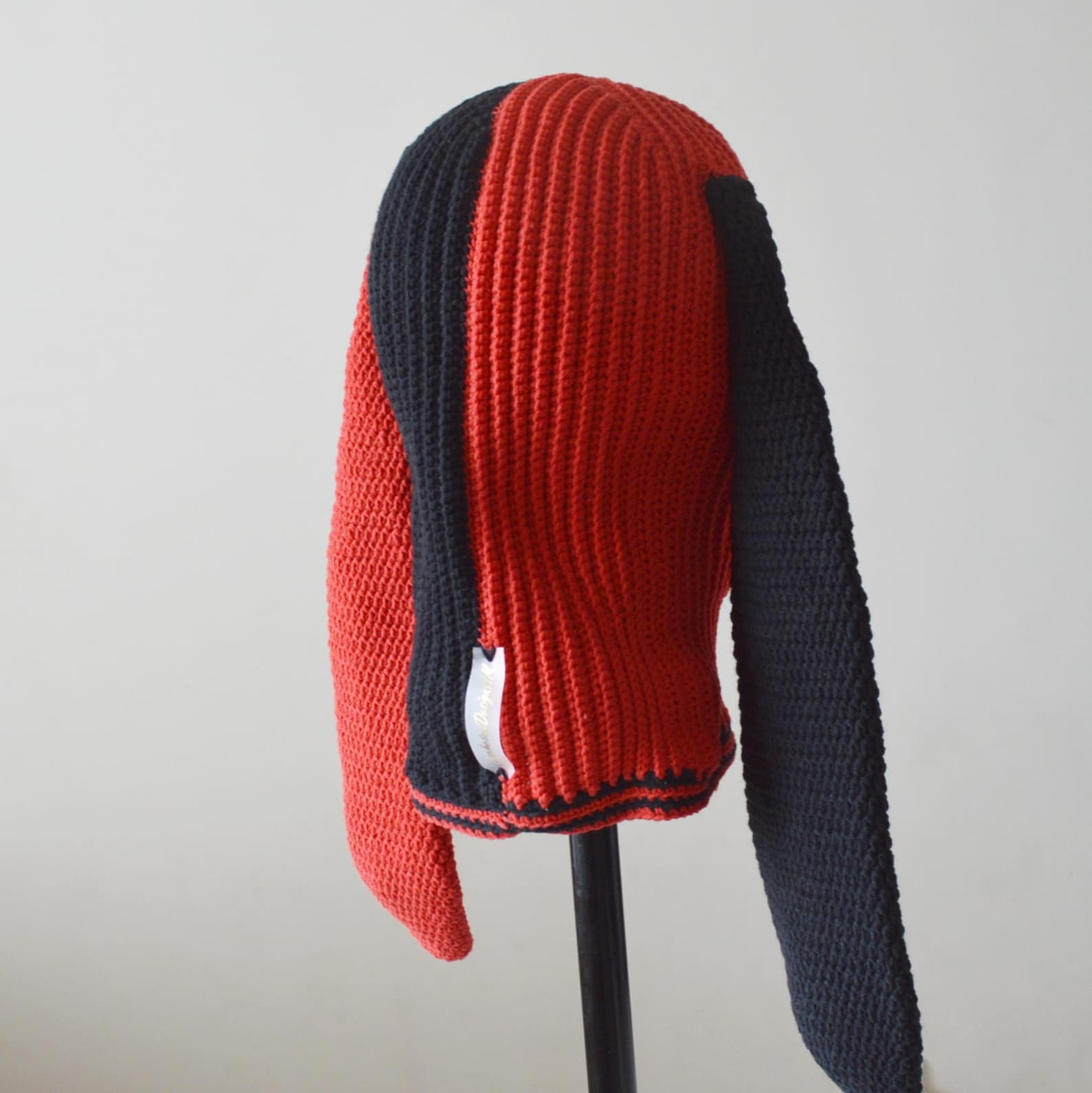 Custom Crochet Joker Bunny Ears Balaclava: Red and Black Knit Ski Mask ...