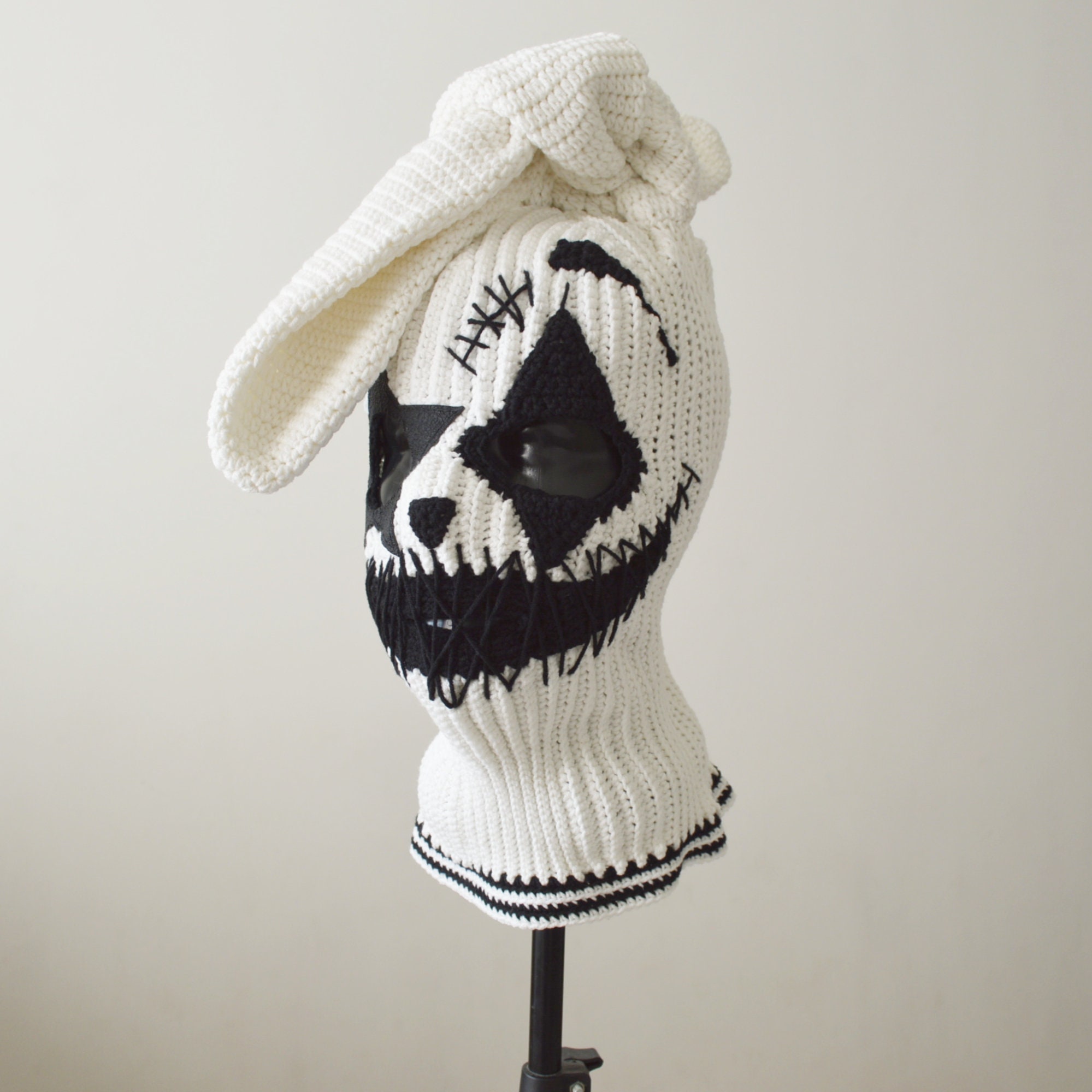 Custom Crochet Creepy Clown Bunny Ears Balaclava: Handmade Knit Mask ...