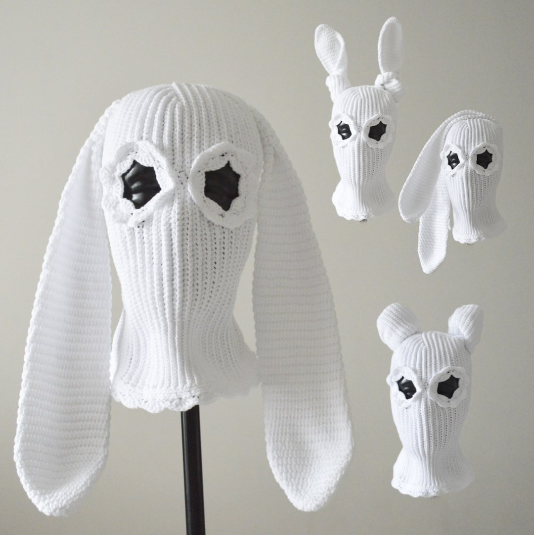 Custom Crochet Bunny Balaclava Ski Mask Women Men Knitted Cute White ...
