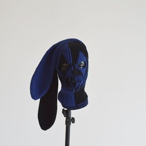 Custom Crochet Joker Bunny Ears Ski Mask: Black & Blue Knit Macabre ...