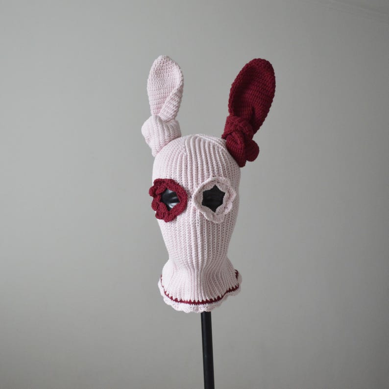 Custom Bunny Knit Balaclava Ski Mask Women Men Crochet Cute Beanie Hat ...
