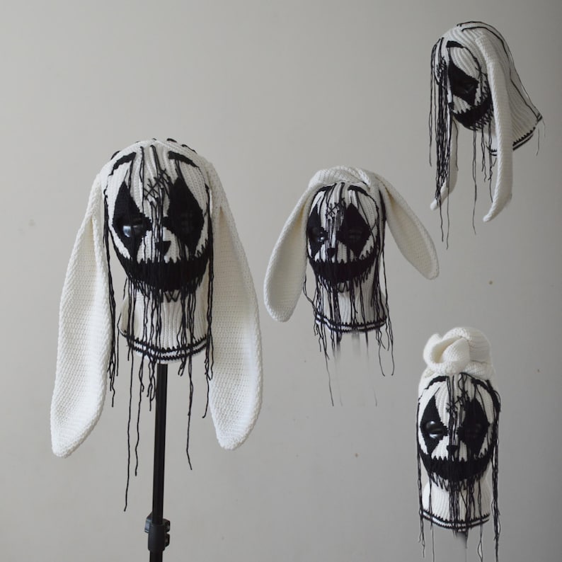 Custom Joker Bunny Ears Creepy Mask 3 Holes Crochet Scary Clown Ski ...