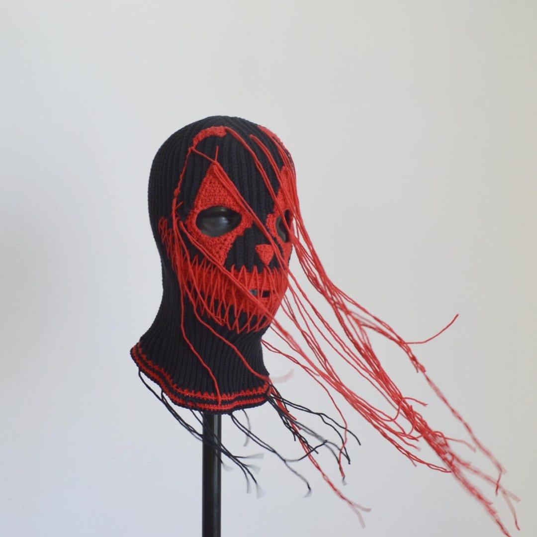 Custom Distressed Ghost Black Red Mask 3 Holes Crochet Unique Original ...