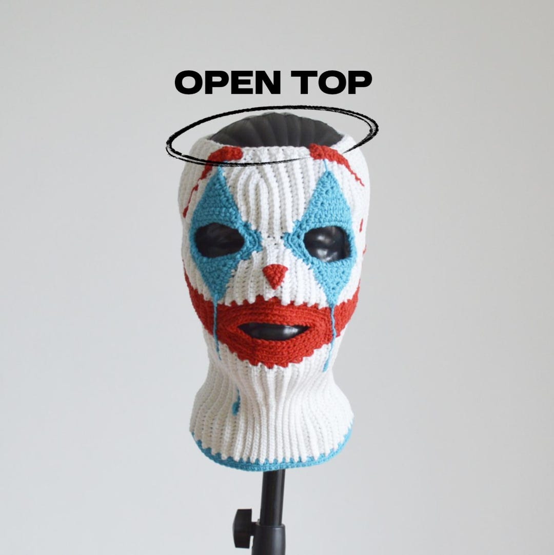 Custom Joker Mask Open Top Crochet Clown Ski Hat Unique Original Design ...