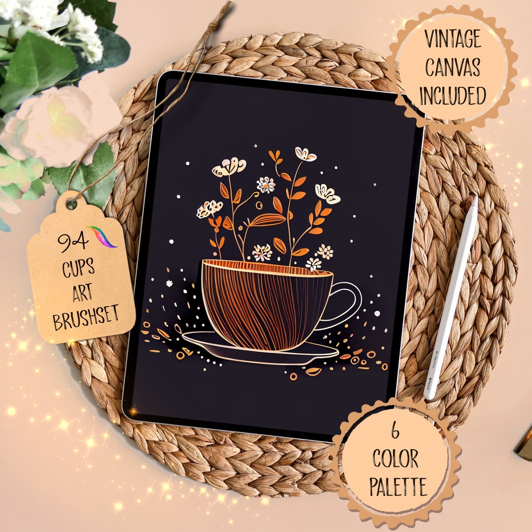 Procreate Tea Cups Stamps, Procreate Stamps Set, Procreate Coffee Stamp ...