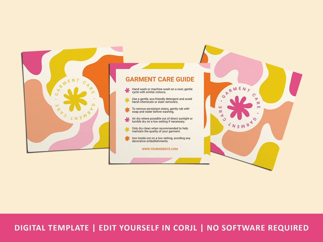 DAZIE Garment Care Card Template - Editable Garment Care Cards ...