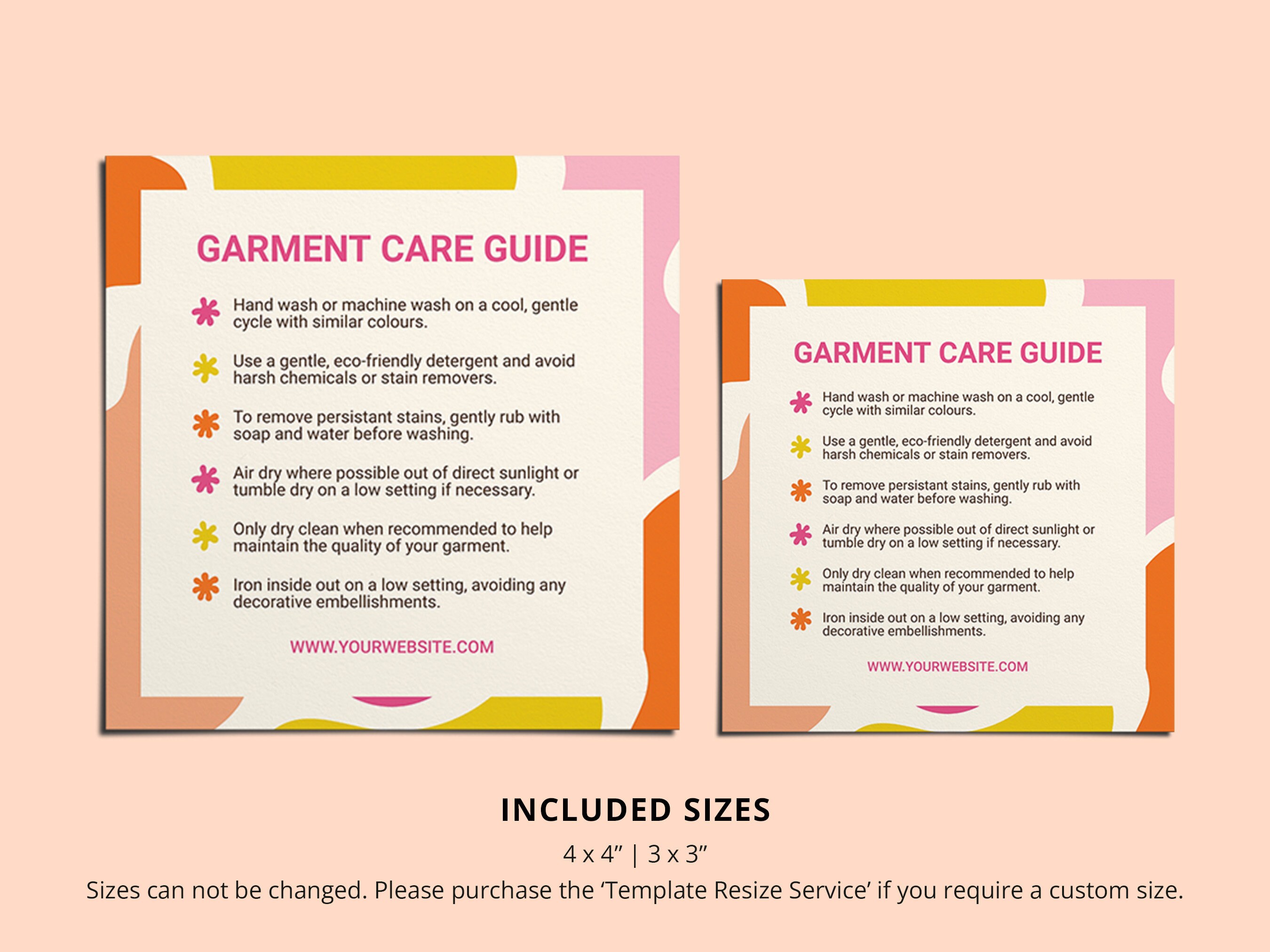 DAZIE Garment Care Card Template - Editable Garment Care Cards ...