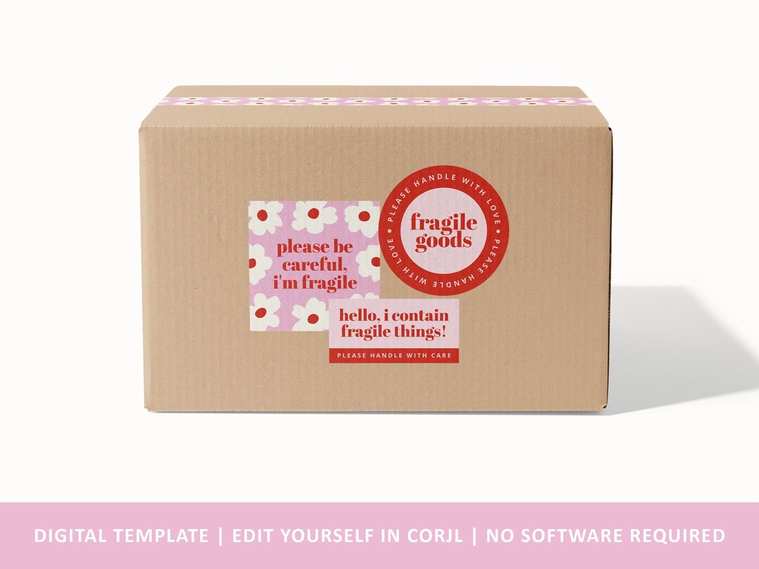 FLORRIE Fragile Package Sticker Template - Editable Fragile Sticker ...