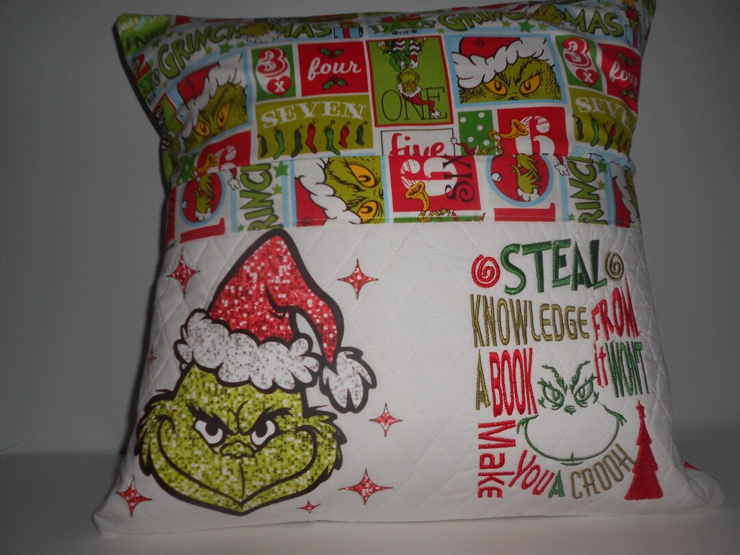 Grinch Reading Pocket Pillow: Kids Cotton Book Cushion - Etsy
