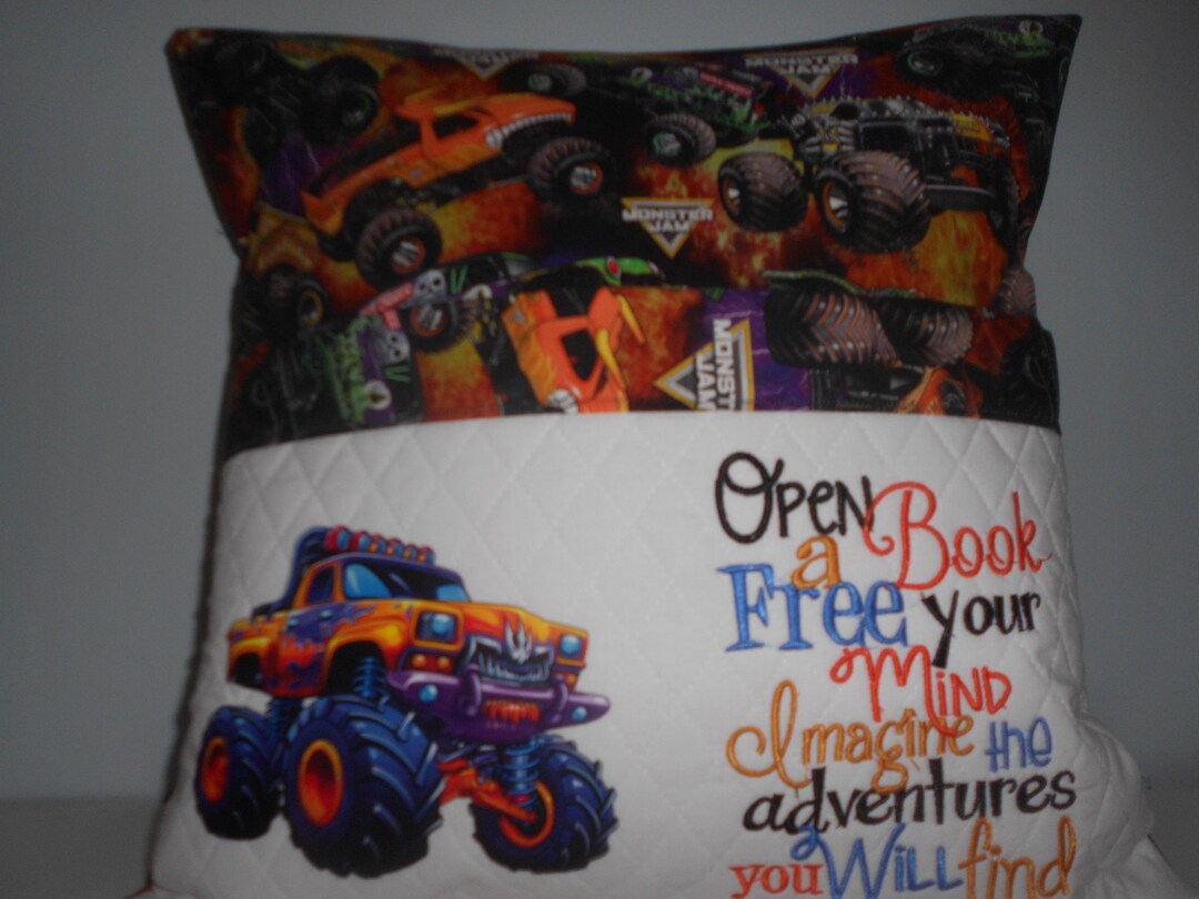 Monster Truck Reading Pocket Pillow, Great Kids Gift, Fun Characters ...