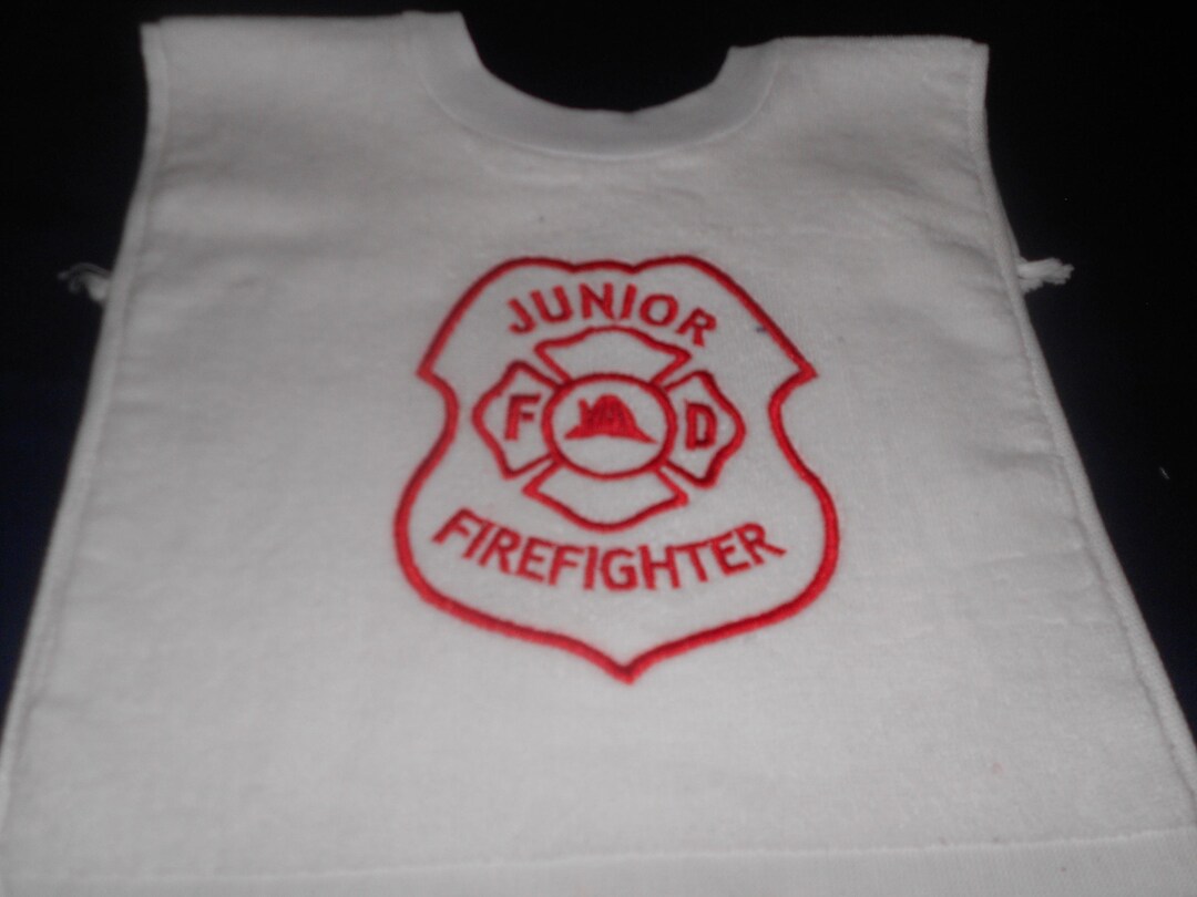 Junior Firefighter, White Over the Head Embroidered Bib - Etsy