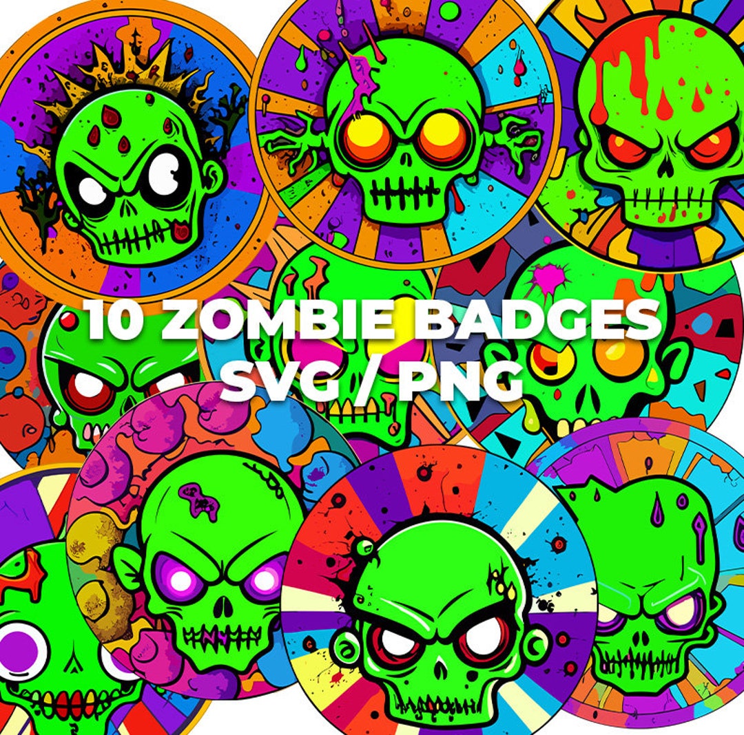 10 Vector Zombie Badges in Circles Pack SVG / PNG for POD - Etsy