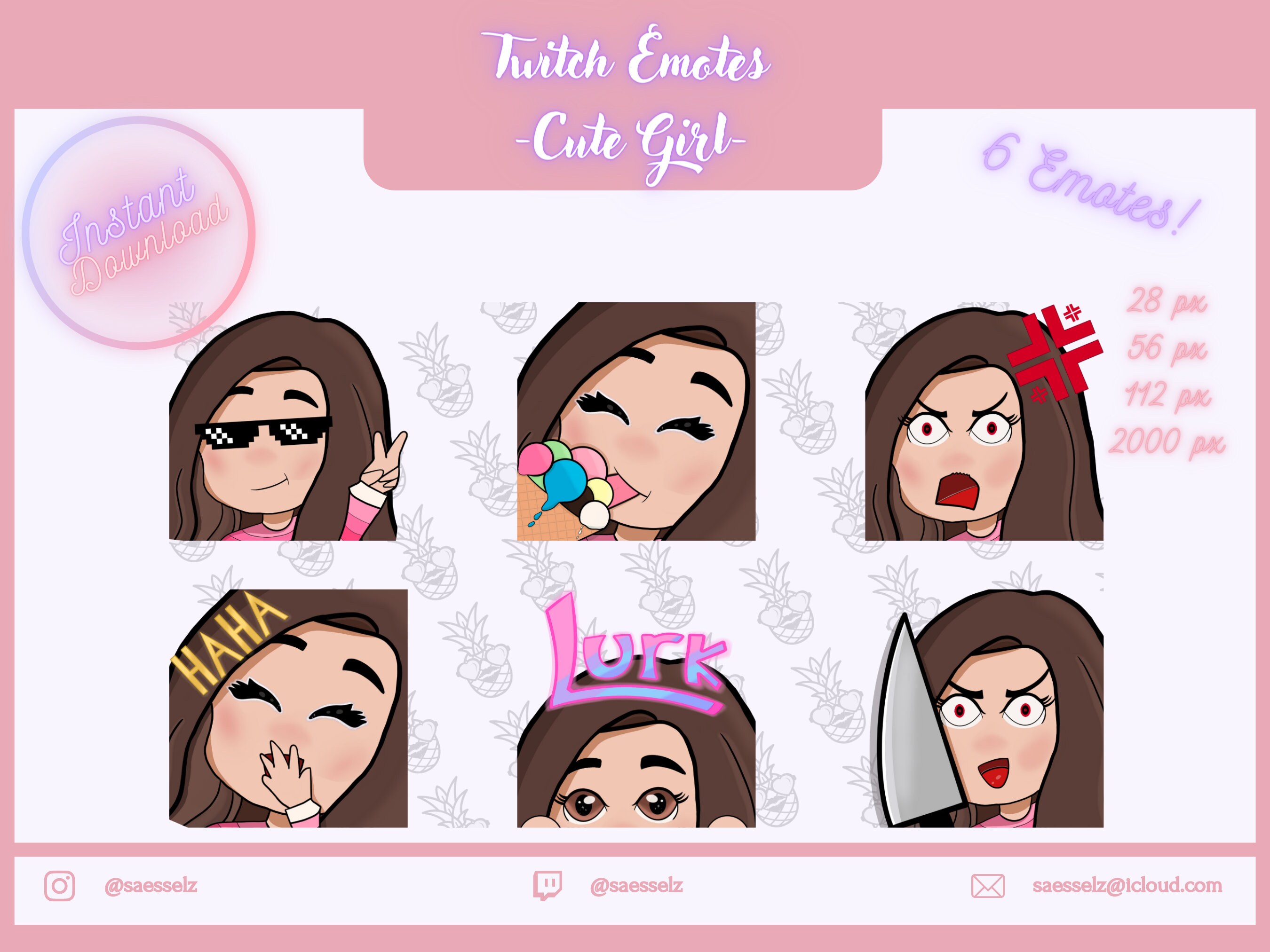 Twitch Emotes Cute Girl 6 Emotes Chibi Cool Ice Rage LUL - Etsy