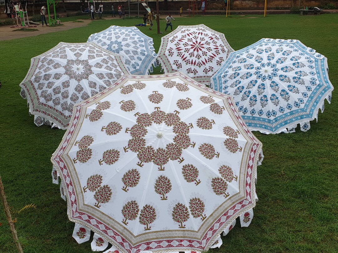Hand Block Print Lot of 5 Pc Set Block Print Umbrella 72''sun Shade ...