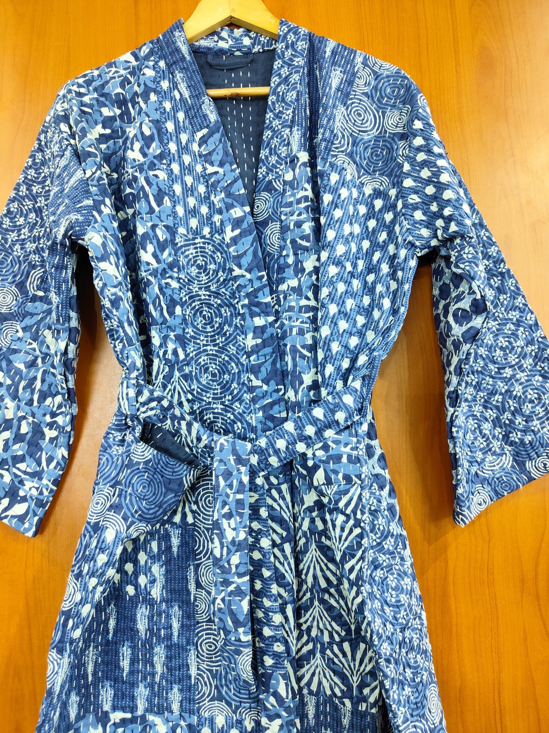 Indigo Print Robe 100% Cotton Indian Hand Work Cotton Kimono Women Mens ...