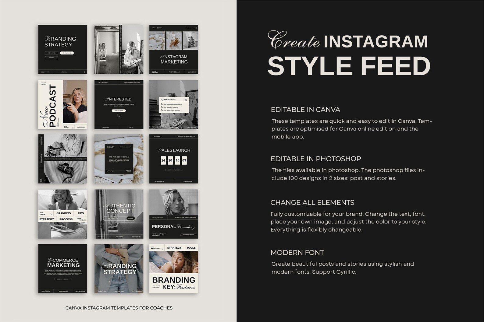 Instagram Coach Template Post and Stories Black Modern - Etsy