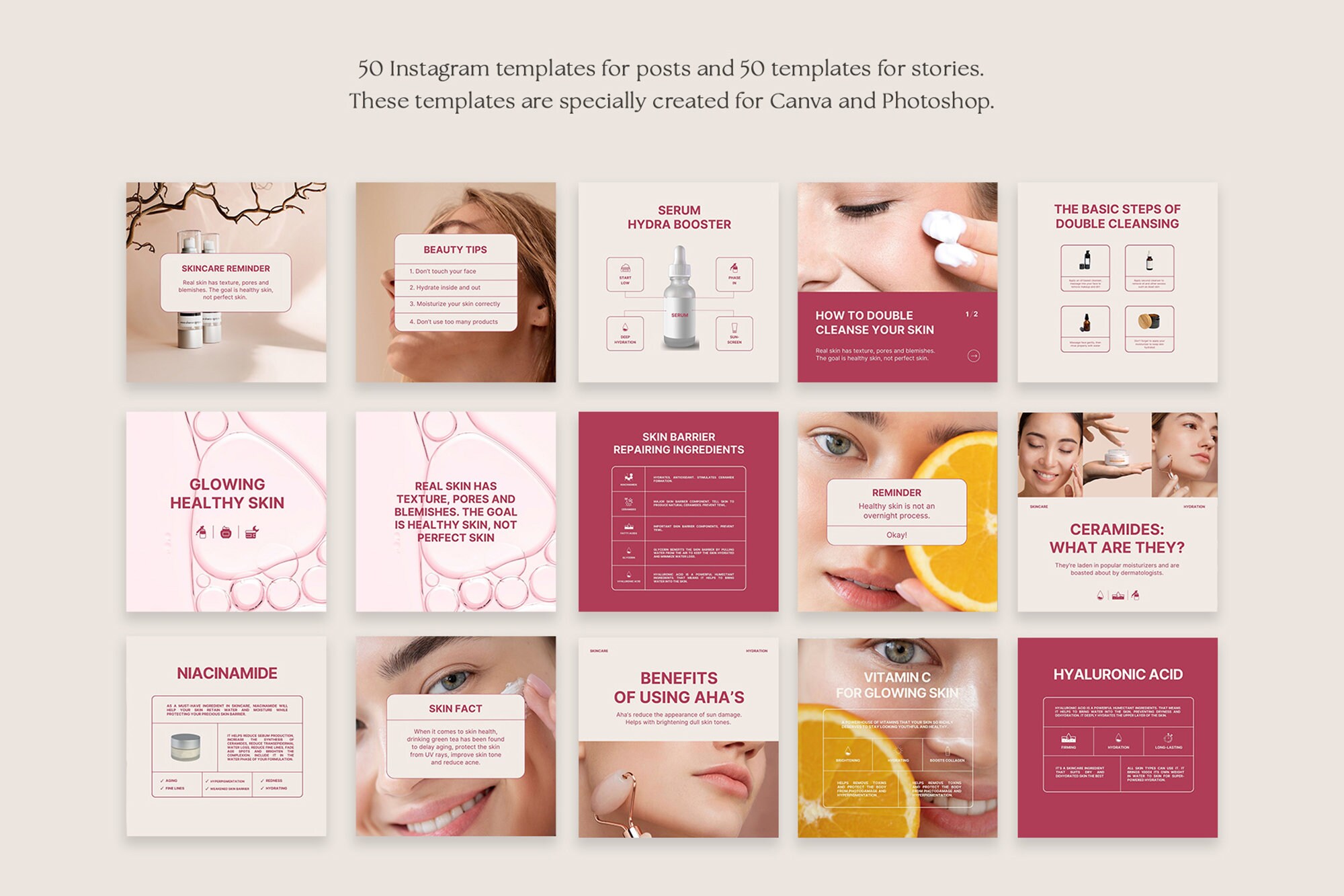 Pink Beauty Instagram Template Canva and Photoshop Skin Care - Etsy