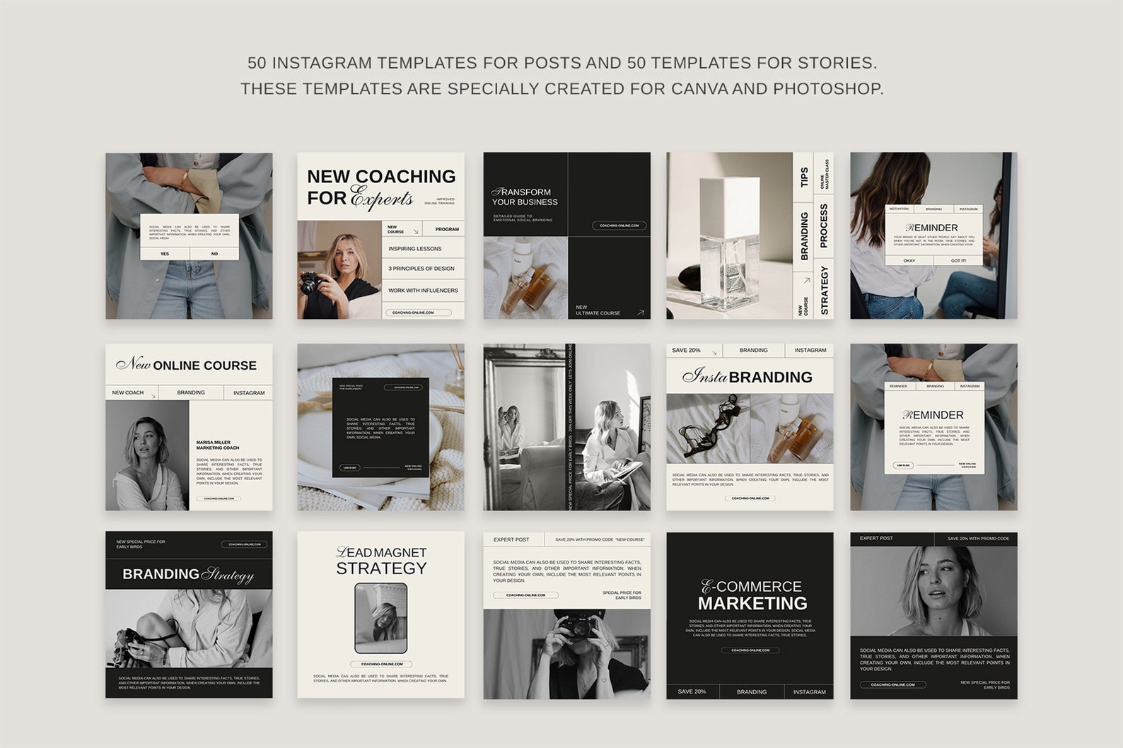 Coach Bundle Instagram Templates for Canva and Photoshop, 200 Instagram ...