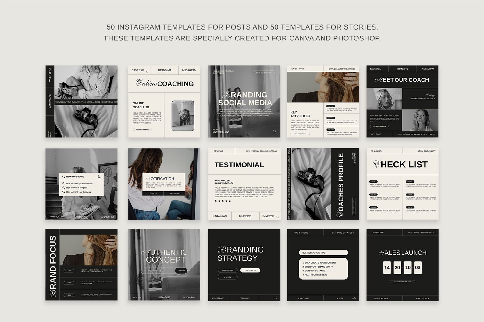 Coach Bundle Instagram Templates for Canva and Photoshop, 200 Instagram ...