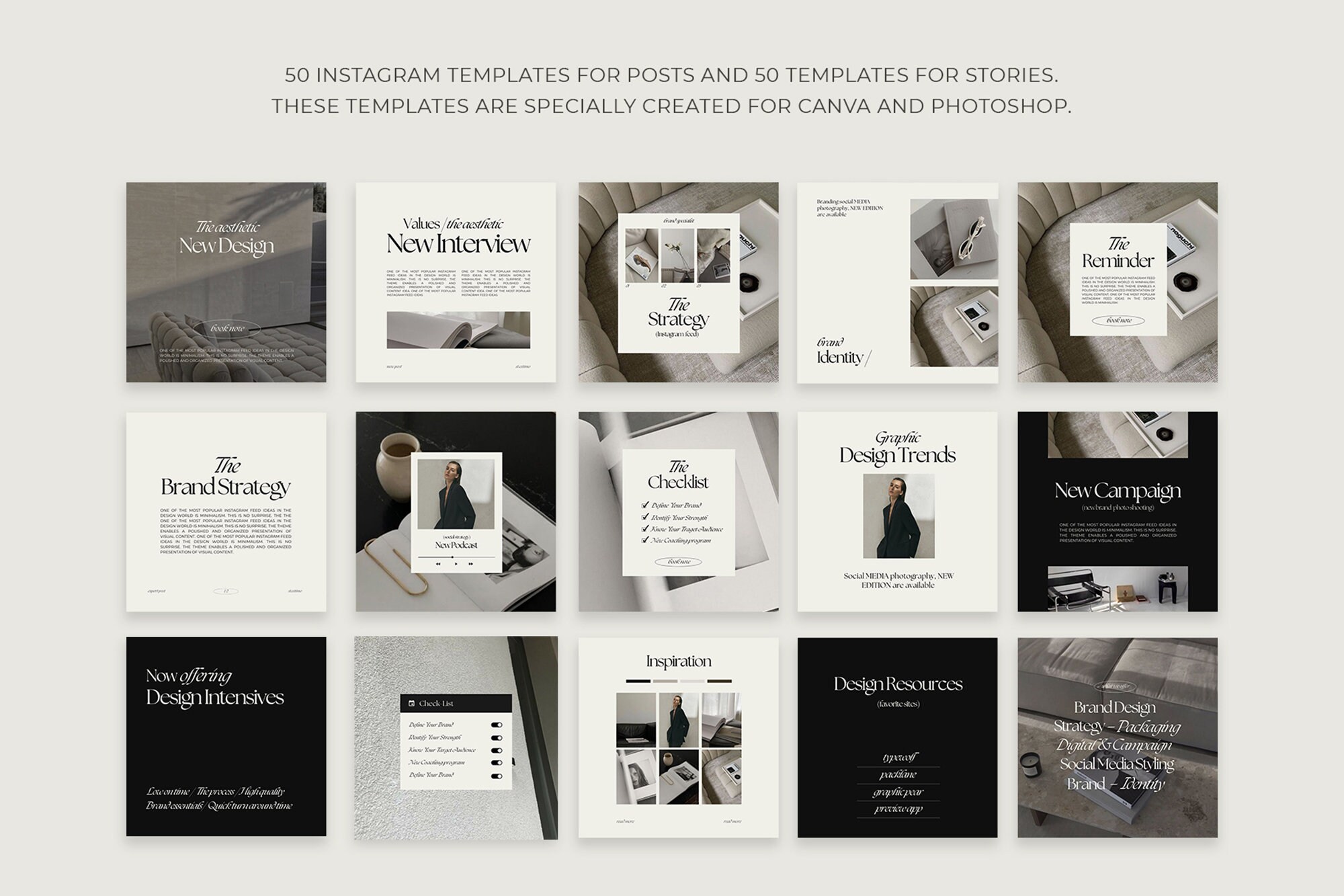 600 Aesthetic Instagram Templates Canva and Photoshop Black - Etsy