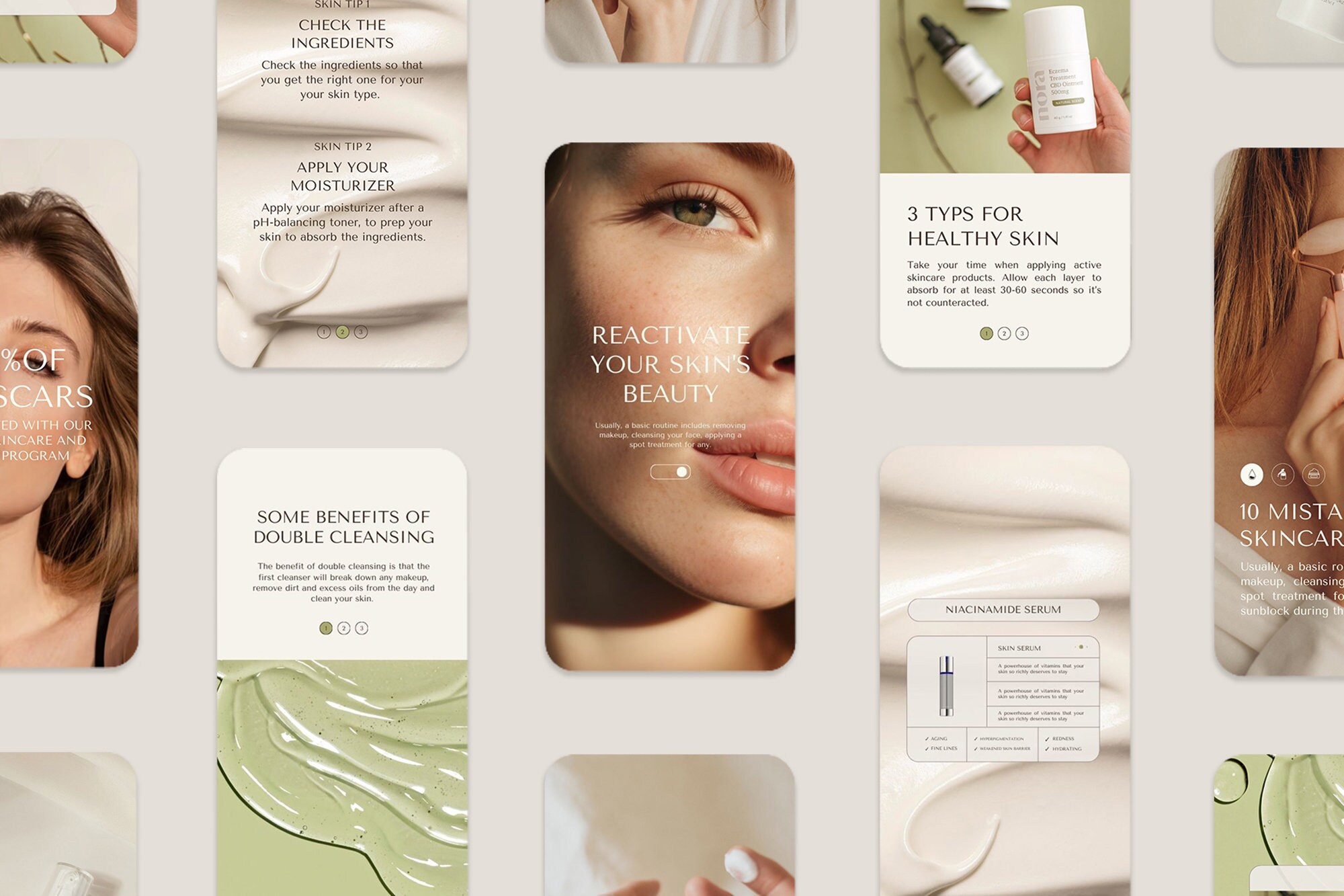 Beauty Instagram Templates for Canva Photoshop Beige Green Skin Care ...