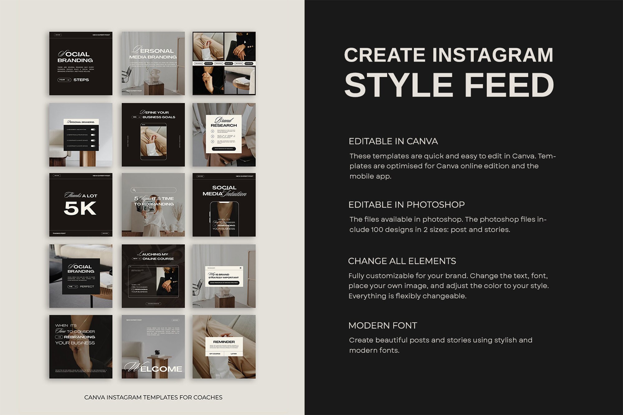 Coach Instagram Template for Canva and Photoshop, Instagram Post and ...