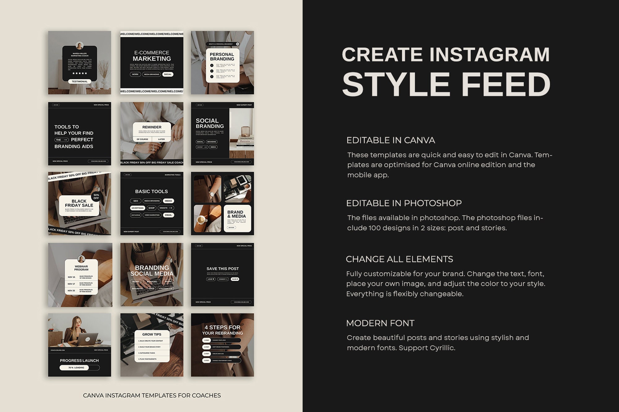 100 Coach Instagram Template Canva and Photoshop for Content - Etsy