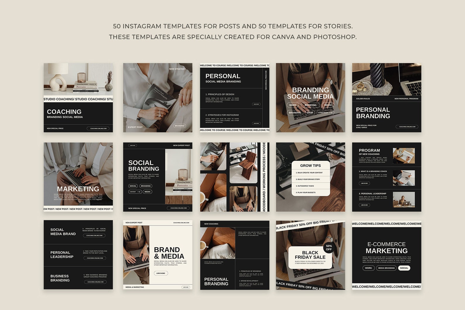 Coach Bundle Instagram Templates for Canva and Photoshop, 200 Instagram ...