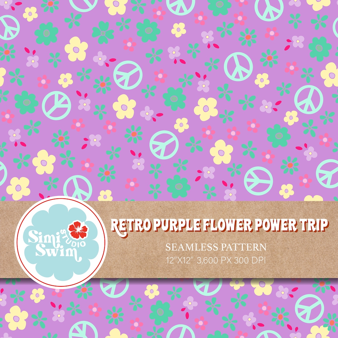 Retro Purple Flower Power Trip Pattern Digital Seamless - Etsy